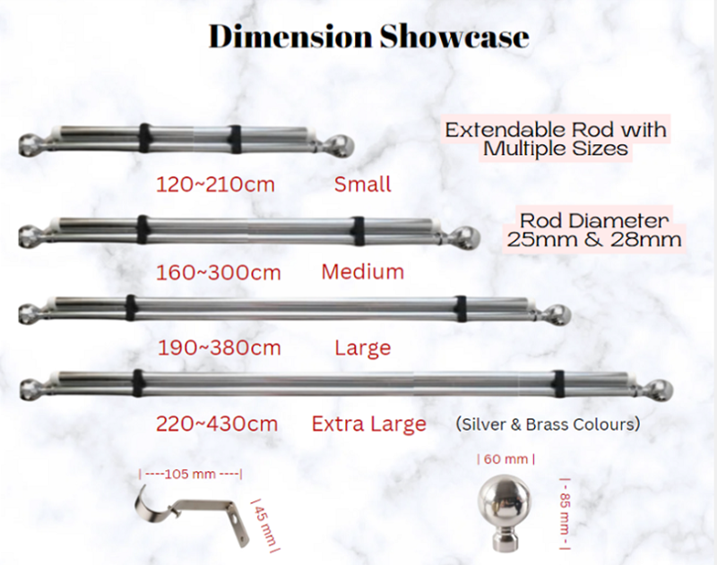 Extra-Large Extendable Curtain Rods 220-430 cm Extra-Large Extendable ...